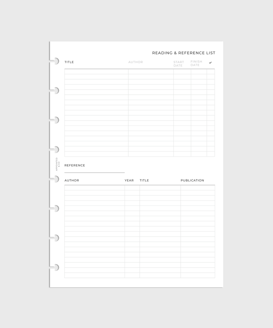 Reading and Reference List Planner Inserts – Appointed & Co