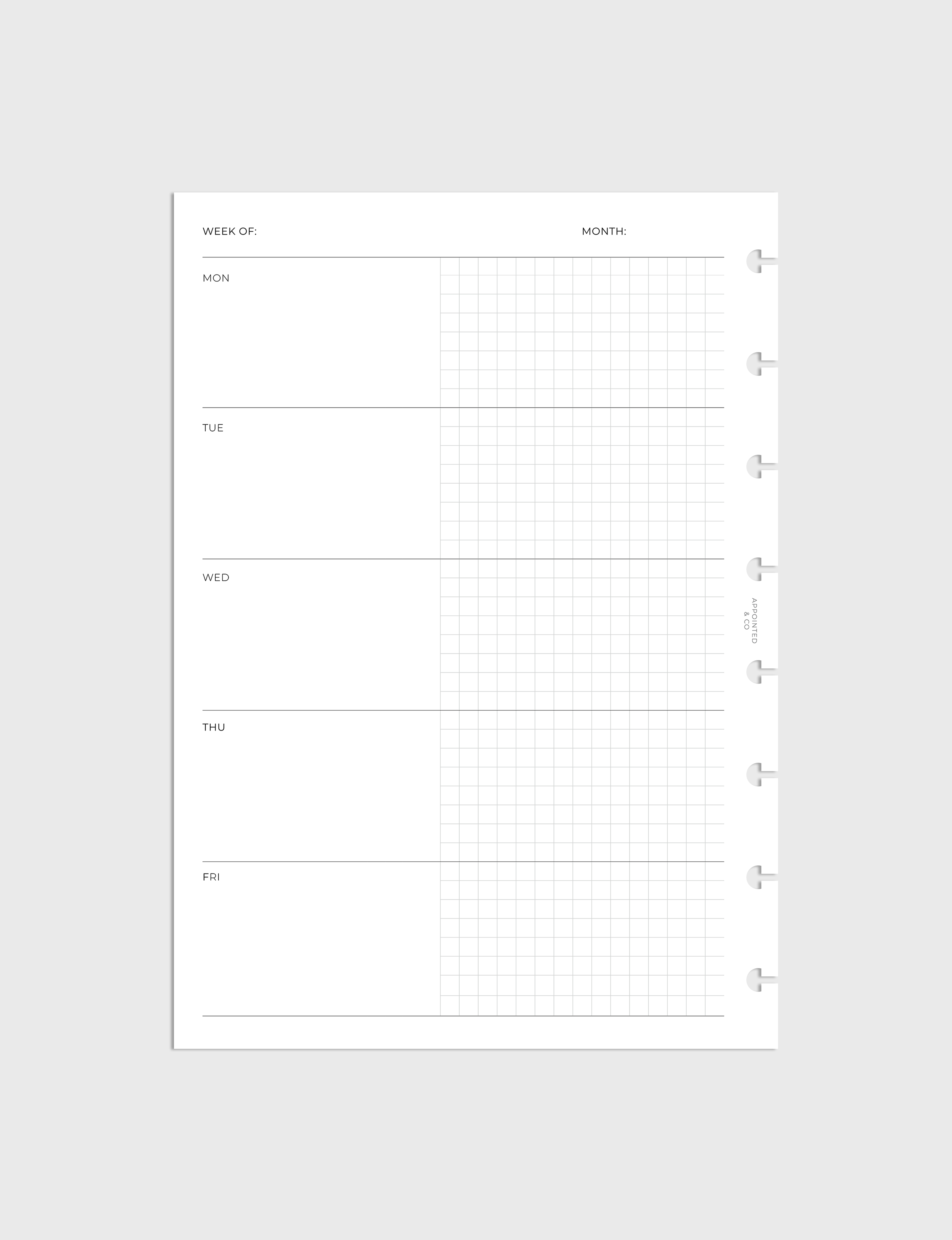 Undated Planner Inserts | Horizontal Grid Weekly – Appointed & Co