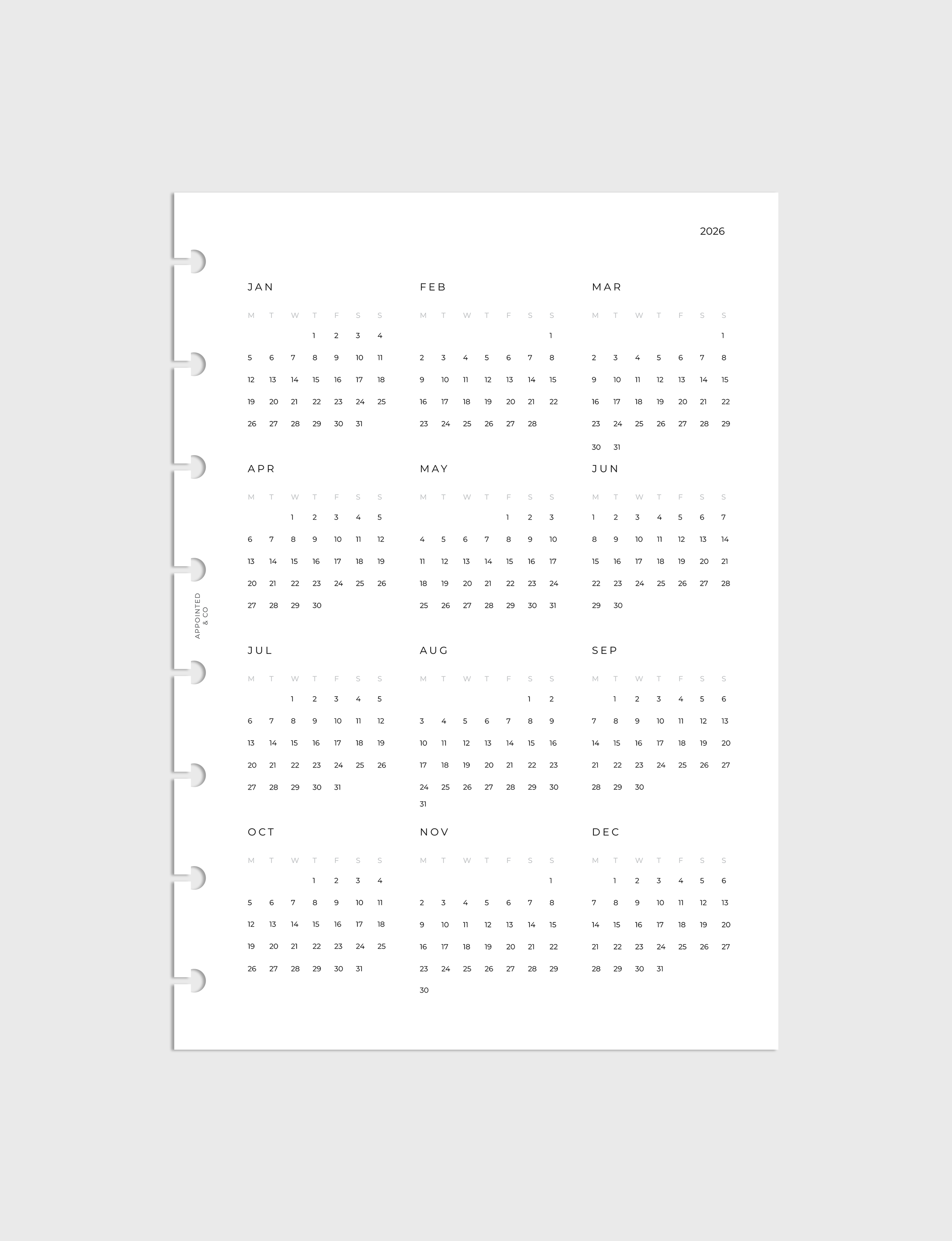 Dated Planner Inserts 2026 | Yearly Overview Dashboard – Appointed & Co
